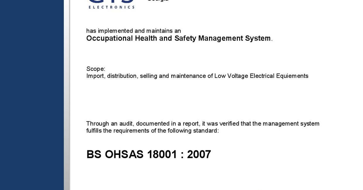 GTS Electronics - certificats ISO 9001, ISO 14000, OHSAS 18000 | CCI ...